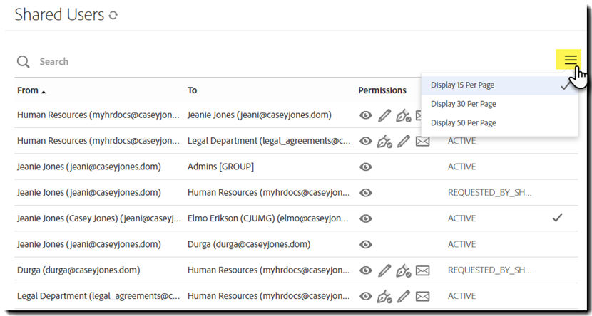 Manage the User and Group content shares within the account
